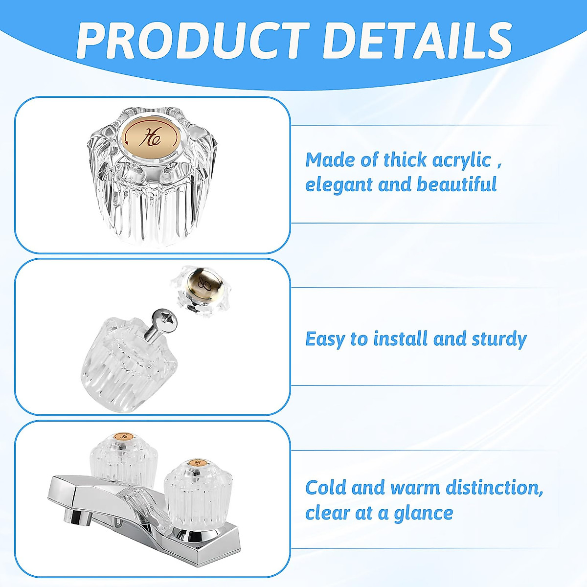 2PCS Faucet Handles Bathroom Sink Faucet Knobs Replacement Bathtub Hot and Cold Faucet Handle Faucet Rebuild Trim Kit in Clear Acrylic Compatible with Delta/LDR/Delex/Peerless MP54260 Faucets