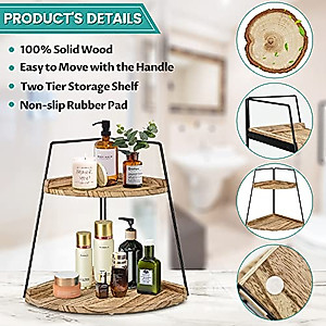 PICKKROSS 2 Tier Bathroom Counter Organizer, Wood Bathroom Organizer Countertop, Corner Storage Shelf Counter Standing Rack, Cosmetic Vanity Tray Kitchen Spice Rack, Bathroom Organizer and Storage