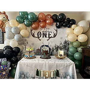 Mocsicka Deer 1st Birthday Backdrop Advenrture Winter Forest Deer Party Decoration The Big One Deer Antlers Rustic 1st Birthday Banner Bakground (Green, 7x5ft(82x60 inch))