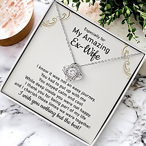 To My Especially Amazing Ex Wife Necklace, Funny Best Ex Wife Jewelry Gift On Her Anniversary Birthday Christmas From Ex Husband. (Two Toned Box)
