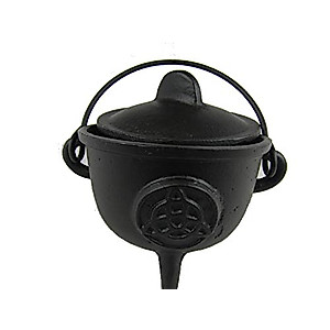 CircuitOffice Cast Iron Cauldron, for Smudging, Cone Incense, Granular Incense, Charcoal Incense, Rituals, Altars, Wicca, Pagan, Decorations or Gifts (4.5" Diameter Triquetra with Lid)