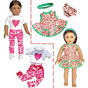 HOAKWA 18 inch Doll Clothes and Accessories fit American 18'' Dolls - Including 10 Complete Set of 18 inch American Doll Clothes Outfits Dress with Unicorn Hair Clips, Hair Bands, Underwear