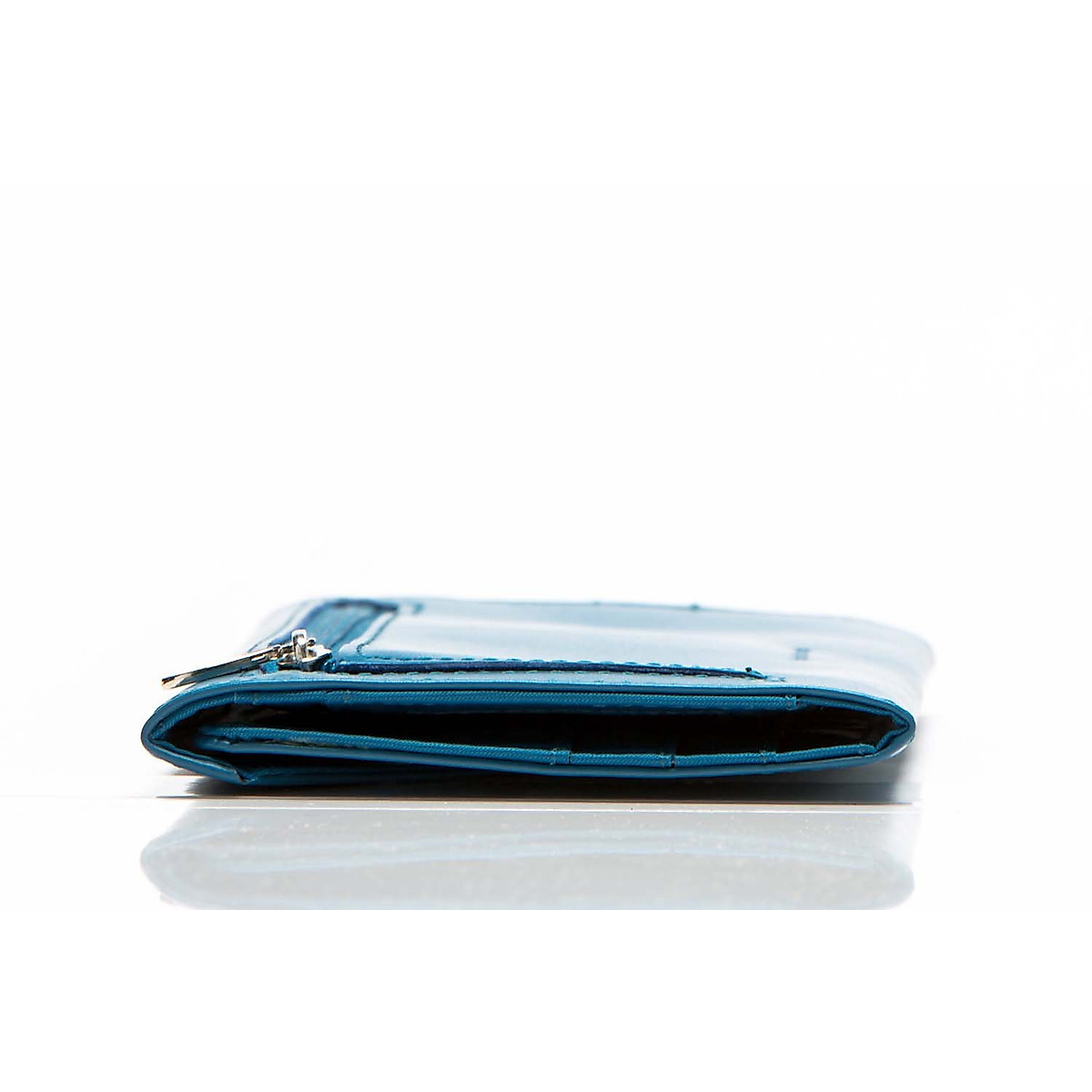 Big Skinny Women's Slimvelope Leather Tri-Fold Checkbook Slim Wallet, Holds Up to 40 Cards, Ocean Blue