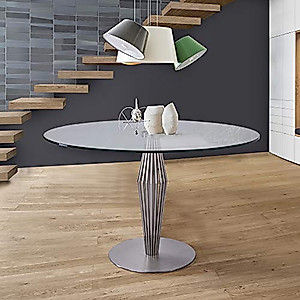 Armen Living Lindsey Contemporary Dining Table in Brushed Stainless Steel Finish and Clear Glass top, silver