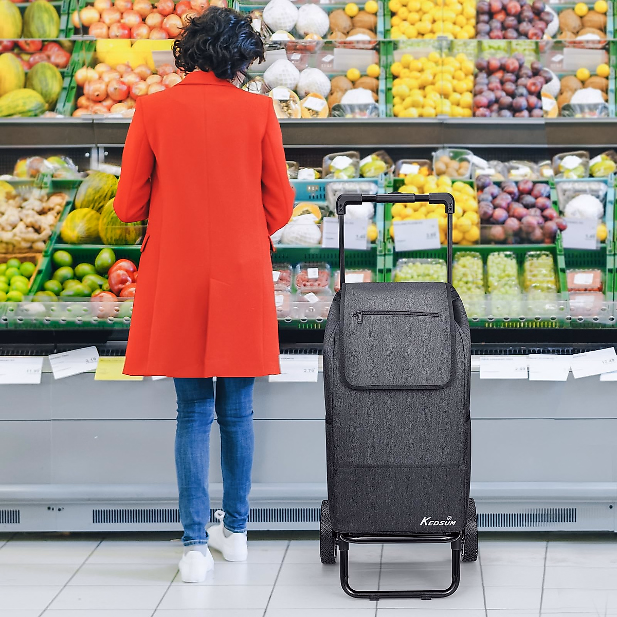 KEDSUM 2 in 1 Shopping Cart for Groceries, 330 lbs Luggage Cart, Portable Utility Shopping Cart with Wheels, Heavy Duty Grocery Cart, Dolly with a Black Removable Waterproof Bag for Moving, Camping