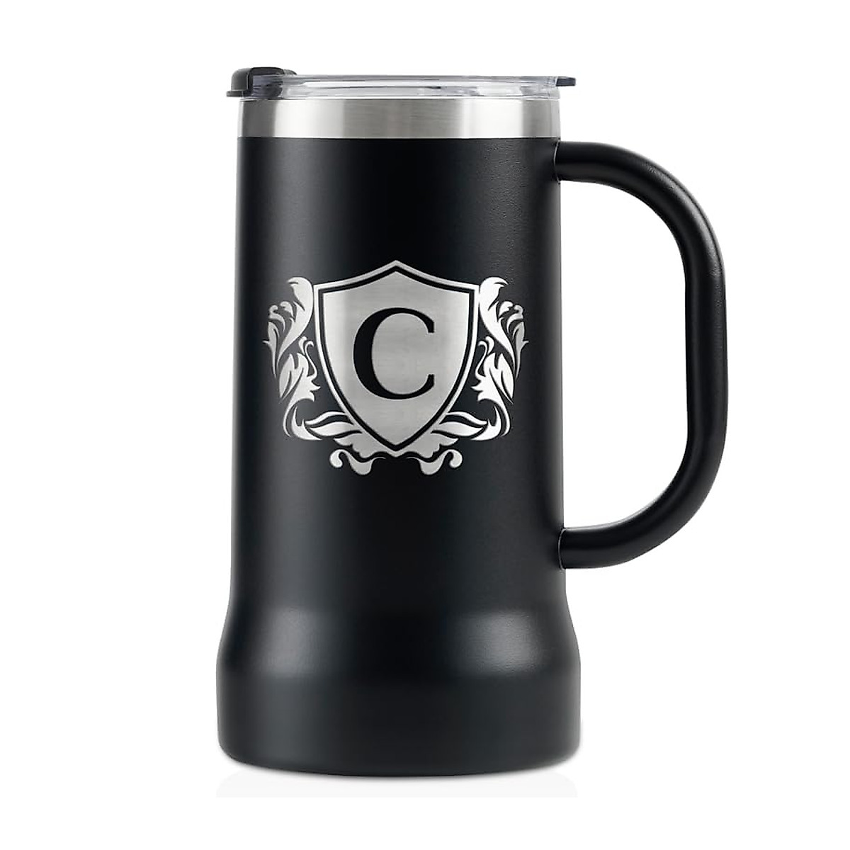 Onebttl Personalized Beer Stein, Beer Mug with Handle - Gifts for Beer Lovers, Men Who Have Everything on Birthday, Christmas - Customized Monogram 24 oz Double Wall Stainless Steel Cup, C