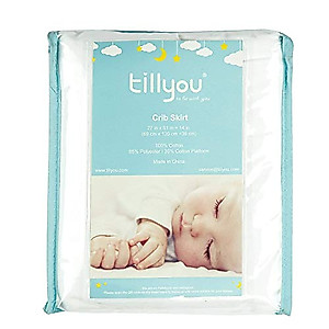 TILLYOU Crib Bed Skirt White Pleated for Baby Boys Girls, 100% Natural Soft Dust Ruffle, Standard Nursery Bedding Toddler Bedskirt Solid, 14" Drop