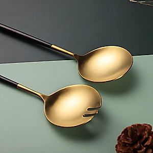 Zerophilo Salad Servers,Spoon and Fork Set 11.41 inch,18/10 Stainless Steel Salad Serving Titanium Plating (Gold)