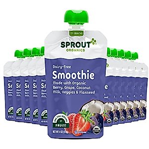 Sprout Organic Baby Food, Stage 4 Toddler Smoothie Pouches, Berry Grape with Coconut Milk, 4 Oz Purees (Pack of 12)