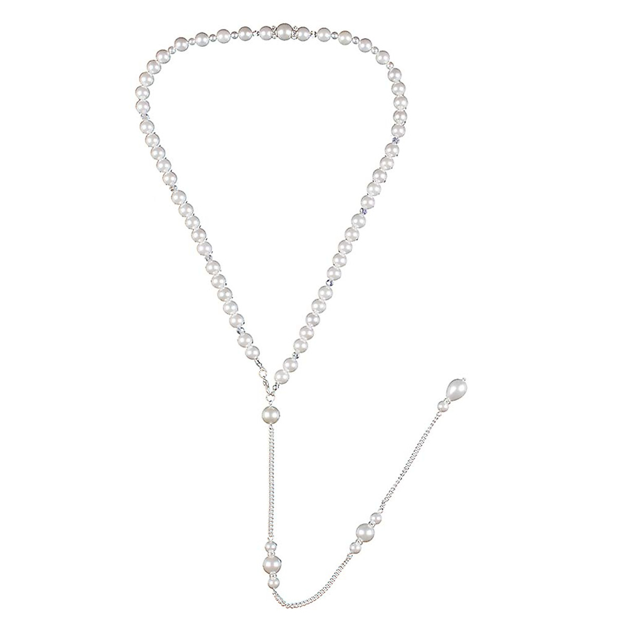 1PCS Exquisite Imitation Pearls Necklace Sexy Tassel Backdrop Necklace Long Body Chain Pendant Backless Dress Accessories Decoration Bikini Bodychain for Women Girls Wedding Brides and Prom