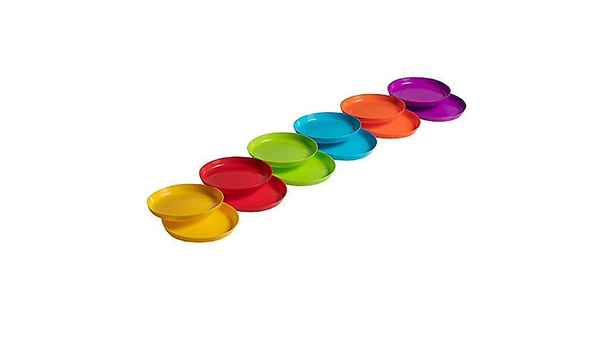Kids Plastic Plates - 12 Bright Color Reusable Set for Kids & Toddlers