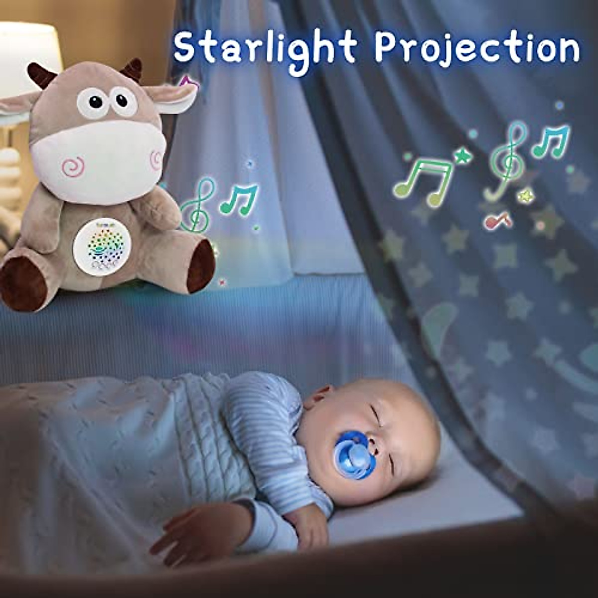 Growinlove Baby Sleep Soother with Music and Projector Night Light, White Noise Sound Machine Baby Soother Musical Toy, Volume Control Toddlers Sleep Aid for Newborns Baby Gift