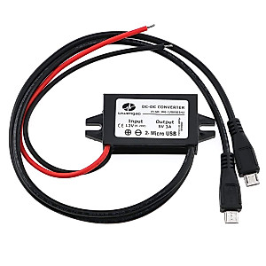 E-outstanding DC Converter Module 12V to 5V 3A Regulator Step Down Car Power Converter with Double Micro-USB Cable DC to DC Buck Converter