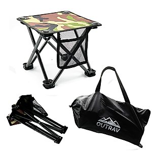 Outrav Camping Stool - Outdoor Travel Folding Small Chair - Portable Stool for Camping, Fishing, Hiking, Gardening, & Beach - Heavy Duty, Lightweight Easy to Carry Camping Seat with Carry Bag (Camo)