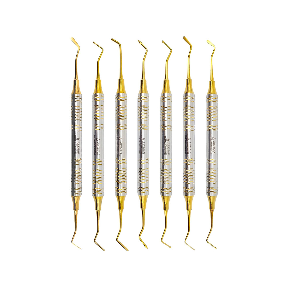 Dental Composite Glass Ionomer Amalgam Filling Instruments Kit (7 Golden Plasma Coated pcs) by Artman instruments