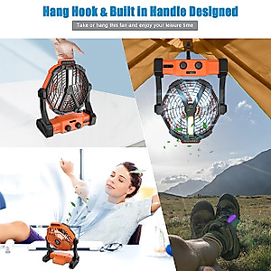 trekkinglamb 8000mAh 3 Speed Battery Powered Fan with Hook Handle, Personal Fan Camping Fan for Tent Camping Hiking Power Outage, Rechargeable Fan Camping with Reading Lamp Led Lantern