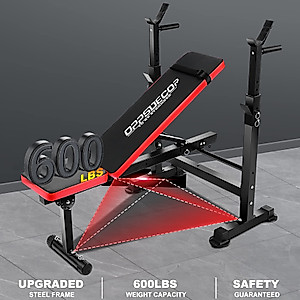 OPPSDECOR 8 in 1 650lbs Weight Bench Adjustable Workout Bench Set with Squat Rack Olympic Weight Bench Strength Training Leg Developer Preacher Curl and Barbell Rack Incline Seat for Home Gym OPX496