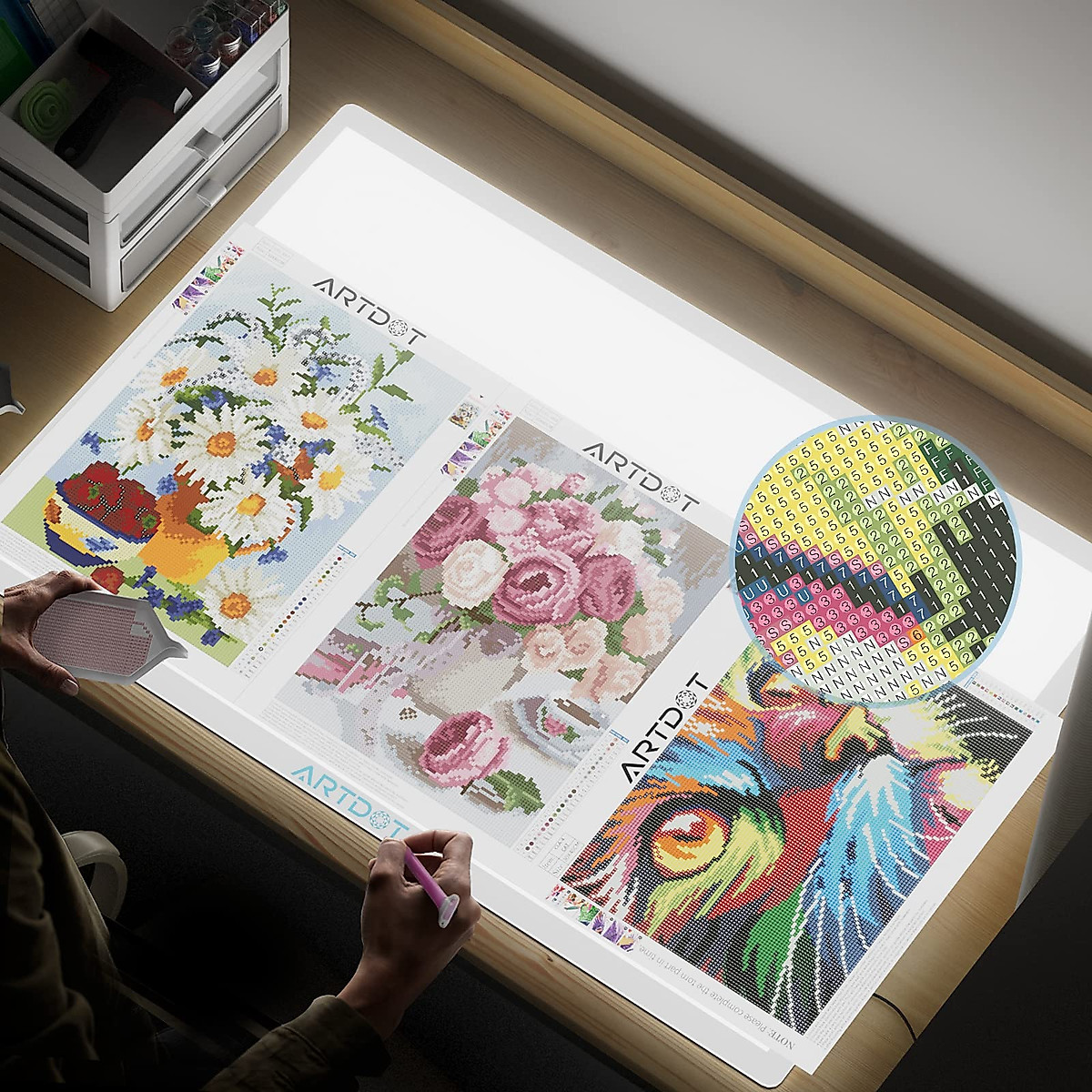 ARTDOT A1 Large LED Light Pad for Diamond Painting AC Powered Light Board Kit Adjustable Brightness Light Box Drawing for 5D Diamond Painting Kits