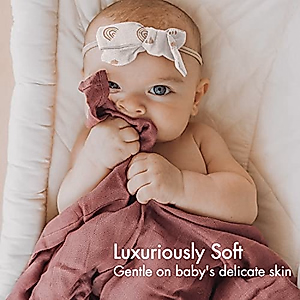 Papablic Muslin Swaddle Blankets, 3-Pack Soft Silky Swaddle Blankets for Boys and Girls, Bamboo & Cotton Receiving Blanket with 1 Hair Bows, Solid Color/Rainbows, Large 47 x 47 inches