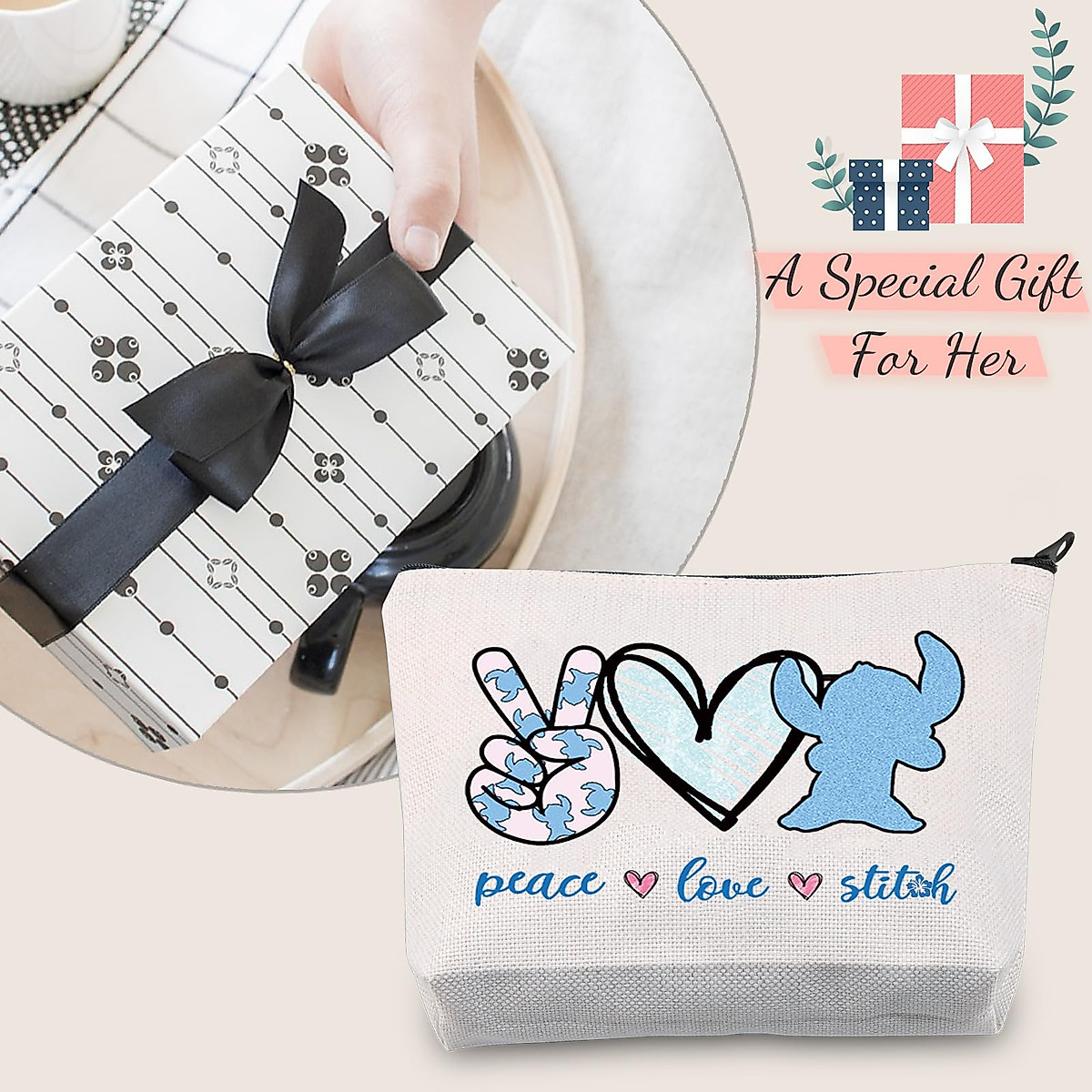 JXGZSO Cartoon Love Gift Hawaiian Bags Party Peace Love Cosmetic Bag With Zipper Movie Inspired Makeup Bag