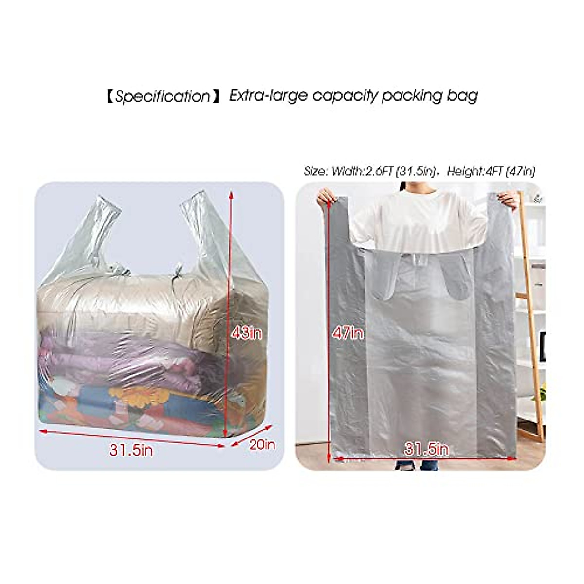 10PCS Extra-large capacity packing bag, large thickened quilt storage bag, vest bag for moving collection, carrying luggage, moisture-proof