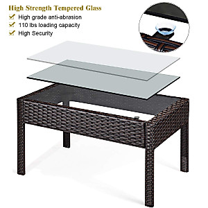 DORTALA 4 Piece Wicker Patio Furniture Set, Outdoor PE Rattan Conversation Set with Loveseat, Chairs & Coffee Table for Backyard Porch Garden Poolside Balcony