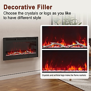 36 Inch Electric Fireplace Recessed and Wall Mounted, LED Linear Fireplace with Remote Control Ultra-Thin and Low Noise 1500W Adjustable 6 Flame Options, Timer