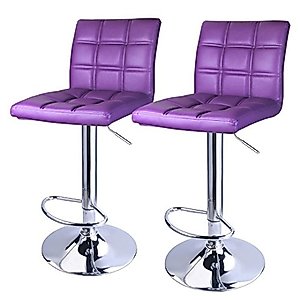 Contemporary Bar Stools Hight Adjustable Seat Hydraulic 360 Degree Swivel Sturdy Steel Frame Quadrate cushion Seat Dining Chair Bar Pub Stool Home Office Furniture - Set of 4 Purple #1935ppl