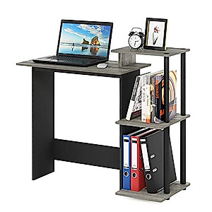 Furinno Efficient Home Laptop Notebook Computer Desk with Square Shelves, French Oak Grey/Black