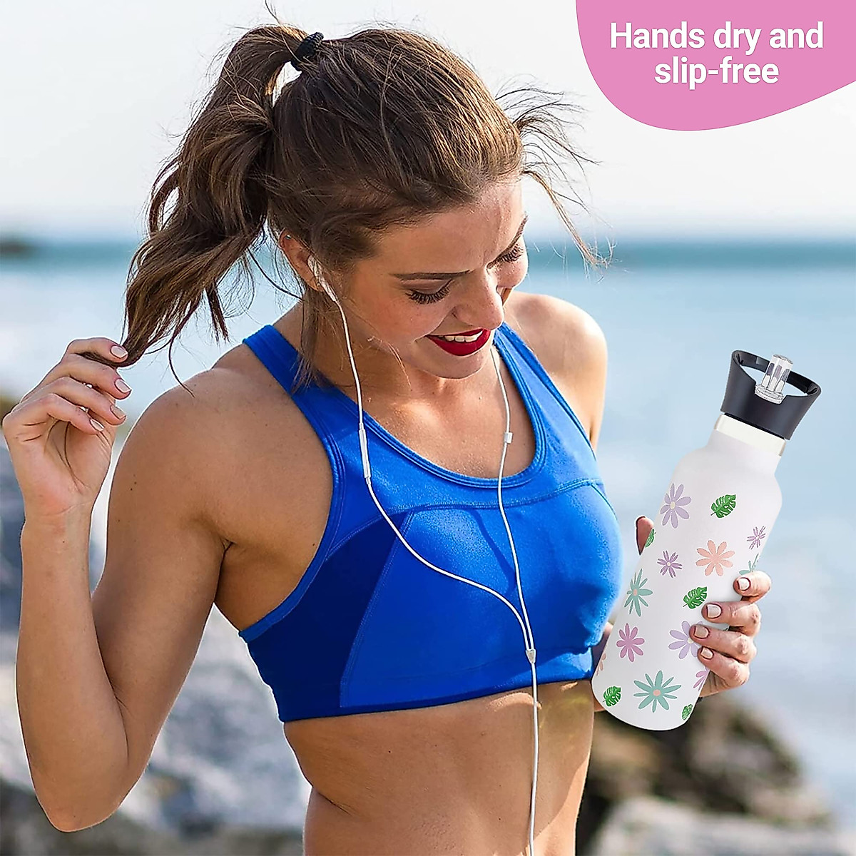 Stainless Steel Water Bottles – Insulated Bottles - Water Bottle with Straw - 2 Lids -1 Gift Box - 20 Oz - air up Water Bottle - Hot/Cold - Gift for her - Preppy Stuff (Flowers)