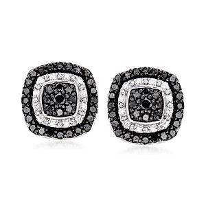 Ross-Simons 1.00 ct. t.w. Black and White Diamond Earrings in Sterling Silver