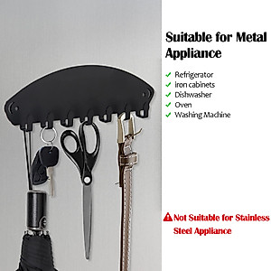 Lunhoo Magnetic Hook Rack, Magnetic Key Holder for Wall 7 Hooks, Wall Mount Keychain Hanger for Refrigerator, Metal Cabinet, Grills, Dishwasher (Matte Black)