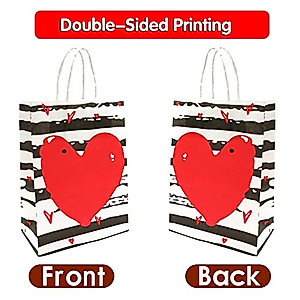 24 Pieces Valentines Day Paper Bags Gift Bags Valentine's Day Party Kraft Bags Red Color Hearts Bags with Handle Treat Bags for Kids Wrapping Holiday Valentines Day Goody Bags