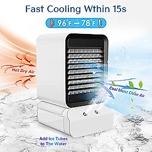 Mini Air Conditioner - Portable Air Conditioner Fan Small AC Unit Personal Desktop Air Cooler Fan - 3 Wind Speeds 7-Color NightLight & Humidify for Dorm Room Office