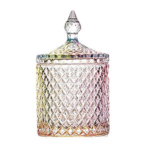 vipolish 300ML (10 oz) Colorful Crystal Glass Candy Jar with Lid Cookie Storage Container Decorative Jar Snack Biscuit Candy Coffee Beans Box for Home Living Room Kitchen Party Wedding