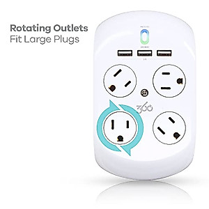 360 Electrical Revolve 3.4 Surge Protector, 4 AC Outlets/2 USB Ports, 918 J, White/Gray