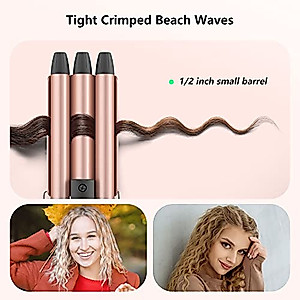 ORYNNE Small Hair Crimper, 1/2 Inch Beach Waves Curling Iron, Mini Hair Waver for Short & Long Hair, Argan Oil Infused 3 Barrel Curling Iron, Fast Heat Up Crimps Hair Iron, Light Weight & Easy to Use