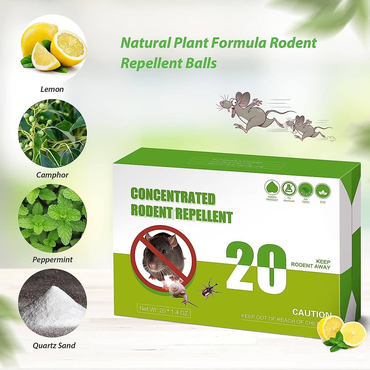 Homsor Rodent Repellent 20 Pack Natural Peppermint Oil Mouse Repellent Balls Pet Safe Mice Deterrent to Keep Rat Mice Mouse Rodent Out of Indoor House Outdoor Car Engines RV Garage Chicken Coop