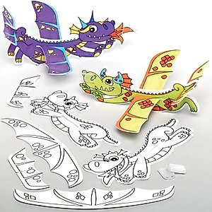 Baker Ross AX108 Dragon Color in Gliders - Pack of 10, for Kids Arts and Crafts Projects