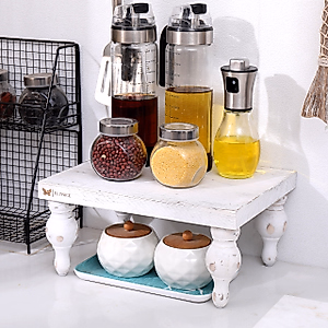 Elynice Wood Tray - 12 x 9 x 5.5in Farmhouse Decor Display Stand, Kitchen Counter Tray, Rustic Coffee Bar Decor (Linen White, 220lb Capacity, 2.61lbs)