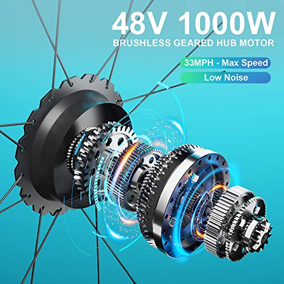 SMLRO Electric Bikes 1000w Ebike Fat Tire Electric Mountain Bike 48V 16AH Removable Battery 26 * 4.0'' Adult Electric Bicycles Hydraulic Disc Brakes Shimano 21 Speed (Blue & Black)