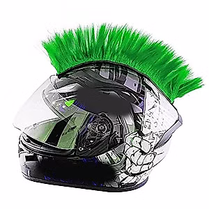 Altsuceser Helmets Mohawk Wig, Self-Adhesive Mohawk Motorcycle Helmets, Mohawk Synthetic Wigs for Bicycle Ski Snowboard Helmets, Reusable Design Light Green