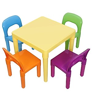 Epetlover Detachable Plastic Activity Table and 4 Chairs Set for Kid, Junior Desk and Assorted Color Chairs for Toddlers Ages 3 Years and Up