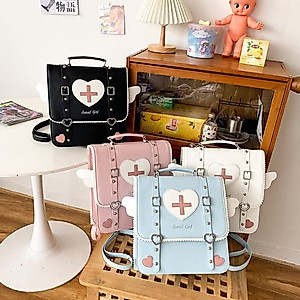 Girls College Style Anime Schoolbag Students Cute Sweet Angel Wings Novelty Backpack Women's Fashion Casual Daypacks (White,11.4*3.9*12.2in)