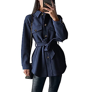 PRETTYGARDEN Women's 2023 Fashion Winter Trench Coats Lapel Button Down Peacoat Belted Outwear Casual Jackets (Navy,X-Large)