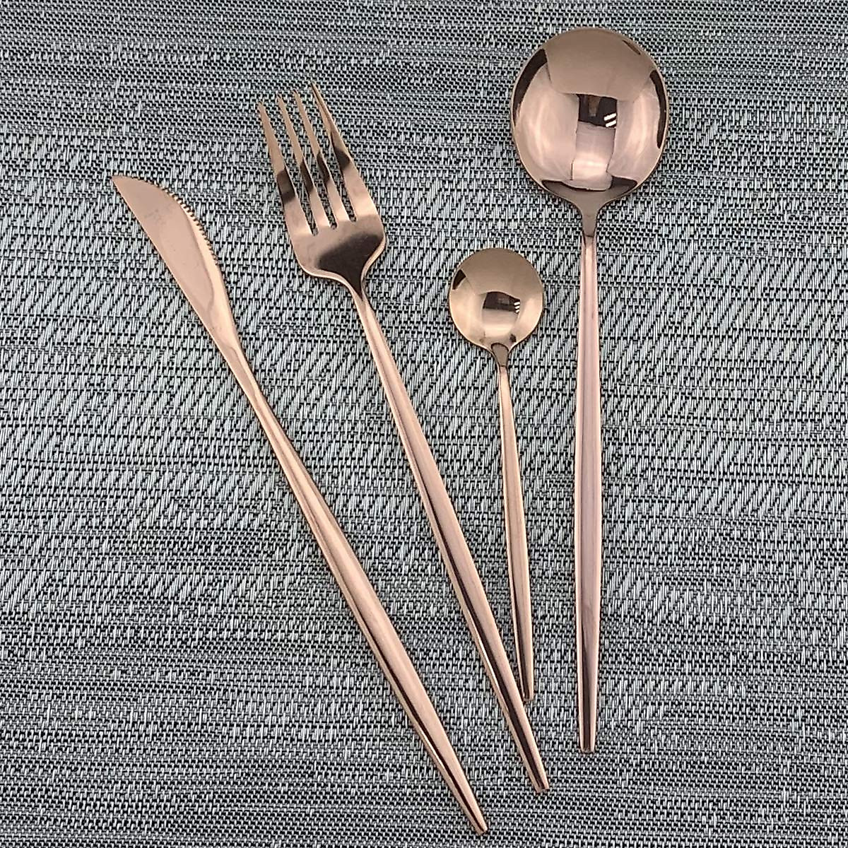 Gugrida 24-Piece Silverware Set - 18/10 Stainless Steel Reusable Utensils Forks Spoons Knives Set, Mirror Polished Cutlery Flatware Set, Great for Family Gatherings & Daily Use (6 set, Copper)