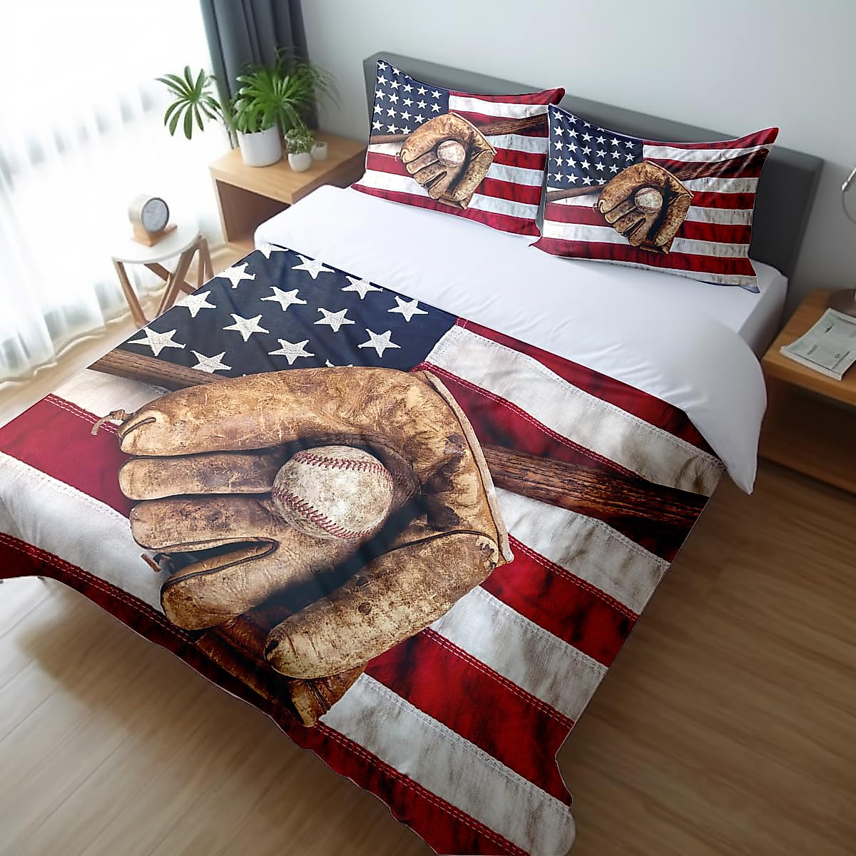 SHINICHISTAR American Flag Baseball Comforter Set Twin Size for Teen Boys Gift Sport Bedding