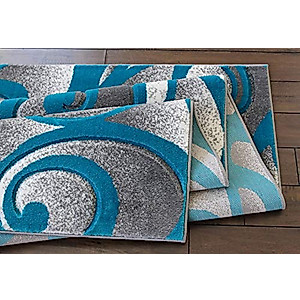 Masada Rugs, Grey White Turquoise Modern Woven Area Rug, Hand Carved (8 Feet X 10 Feet, Turquoise)