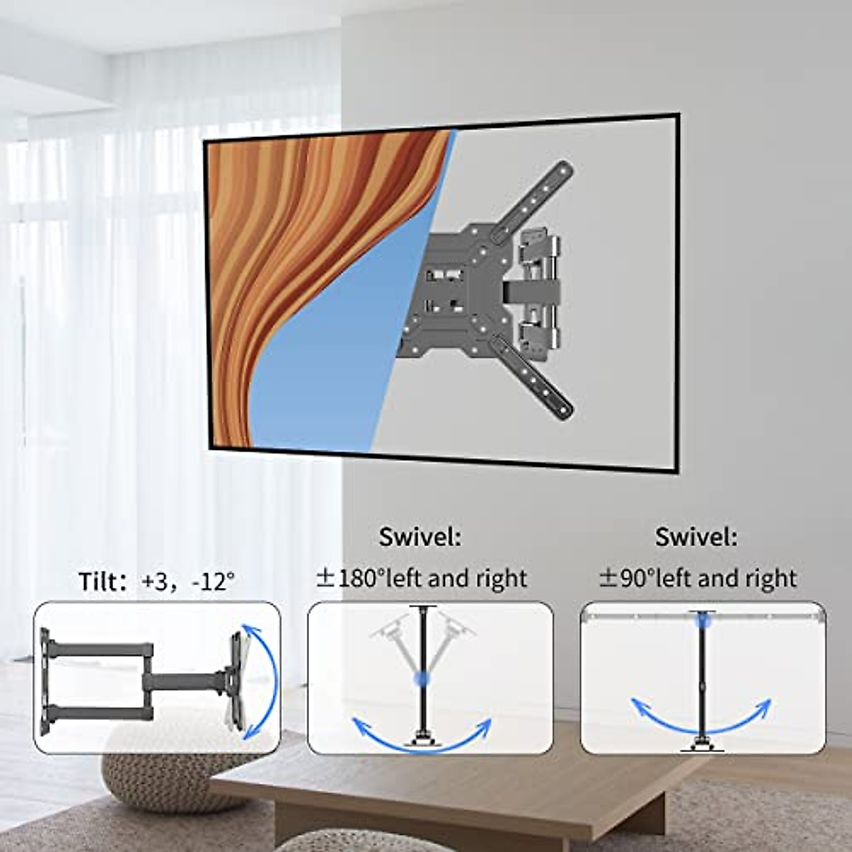 Suptek TV Wall Mount Swivel and Tilt Full Motion for Most 23 to 55 inch TV Mount up to 55lbs max VESA 400x400mm (A1+)