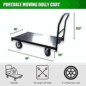 DMC-FPPS Steel Platform Truck/Smooth Deck Platform Truck Industrial Push Cart 48" L x 30" W Portable Dolly Large Flatbed with 8" Wheels 1000lb Capacity, Black